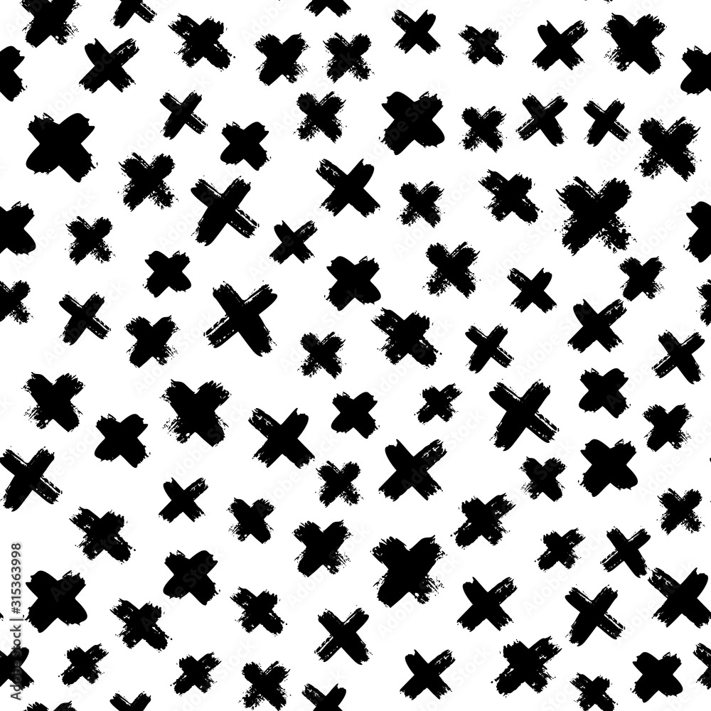 Plus signs and crosses seamless pattern of brush strokes. Vector ...