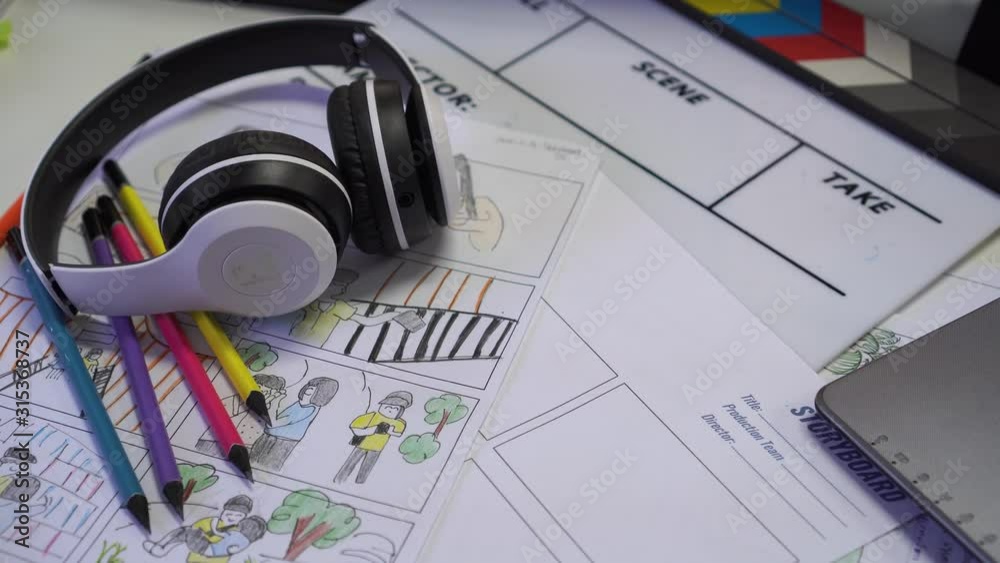 Designer creative drawing in storyboard for film movie, Video Pre ...