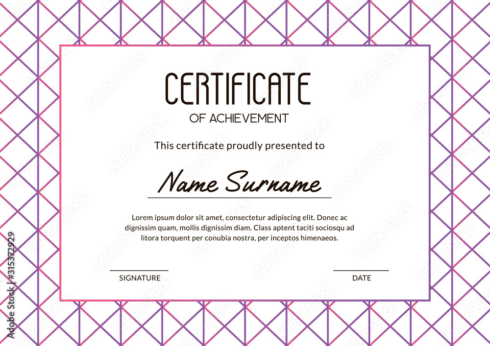 Geometry modern certificate with outline gradient triangles on the ...