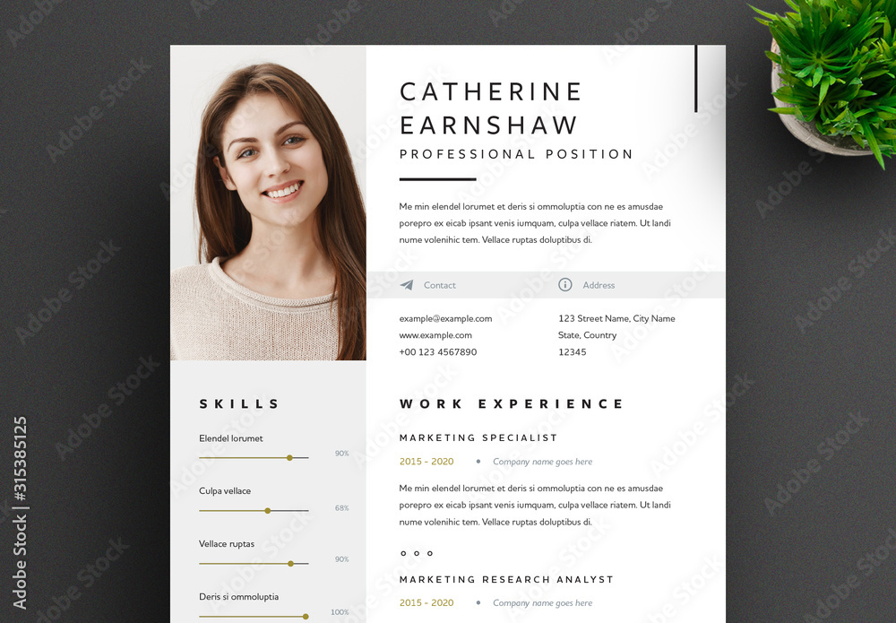 Resume Layout with Grey and Gold Accents Stock Template | Adobe Stock