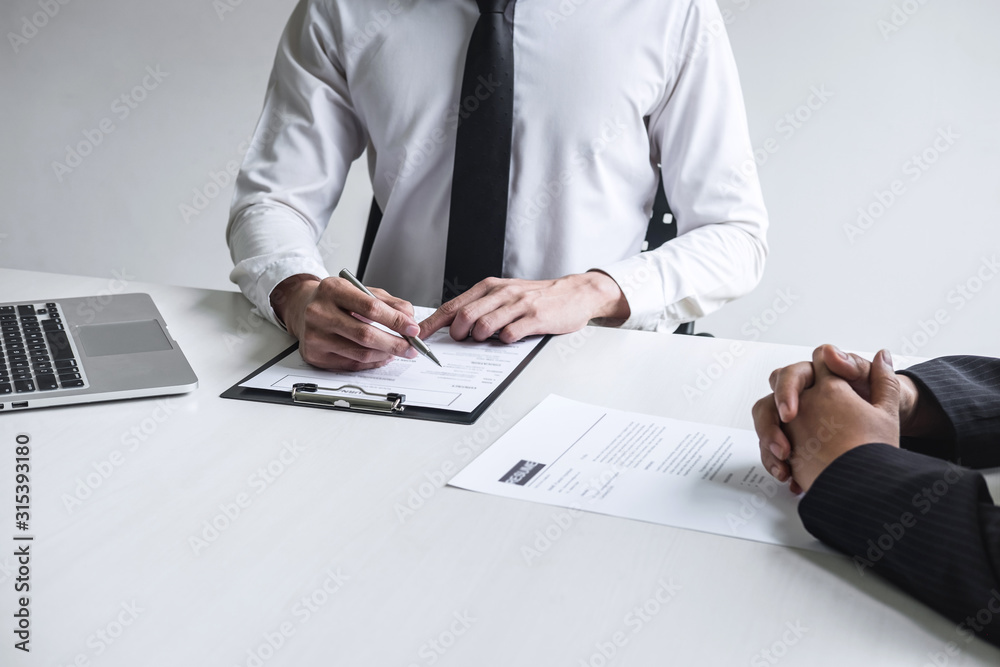 Employer arriving for a job interview, committee listen to candidate ...