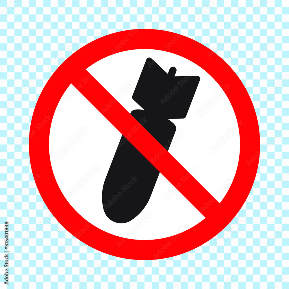 Stop Bombing Sign, No war sign on white background. Stock Vector ...