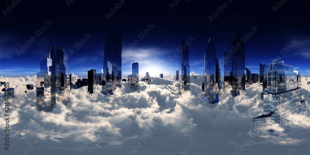 City landscape. Panorama of clouds, HDRI. equidistant projection ...