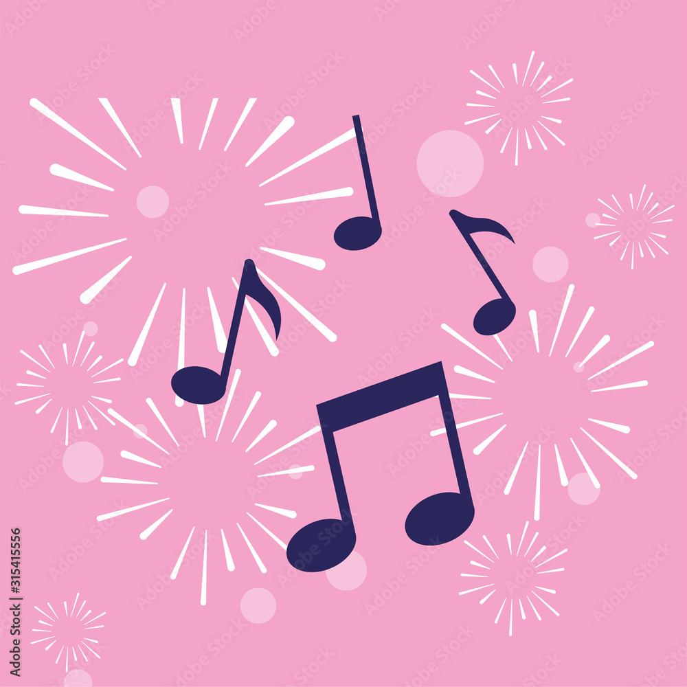 Music notes and fireworks vector design Stock Vector | Adobe Stock