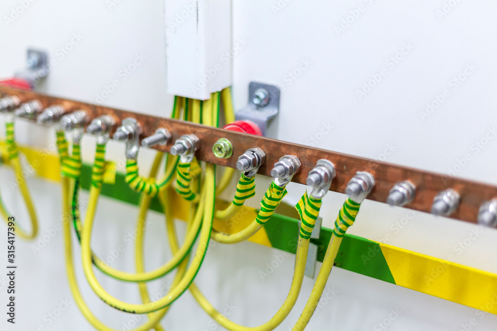 electrical copper bus with grounding wiring Stock Photo | Adobe Stock