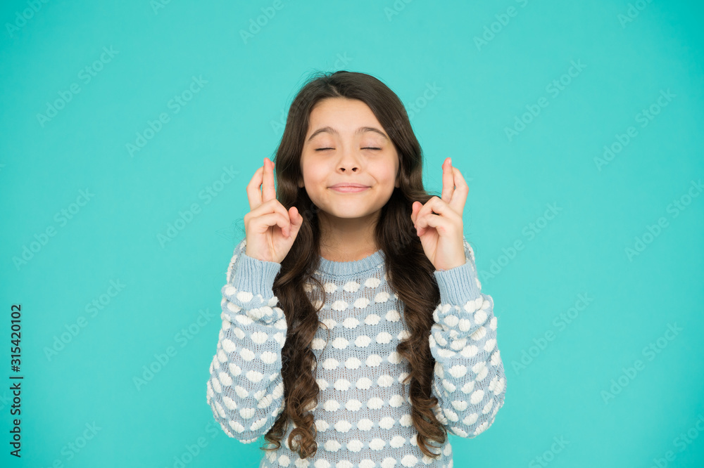 Full of hope. Child dream. Hopeful concept. Small child with long hair ...