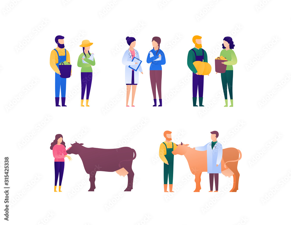 Doctor and patient veterinary for farmer concept. Vector flat medical ...