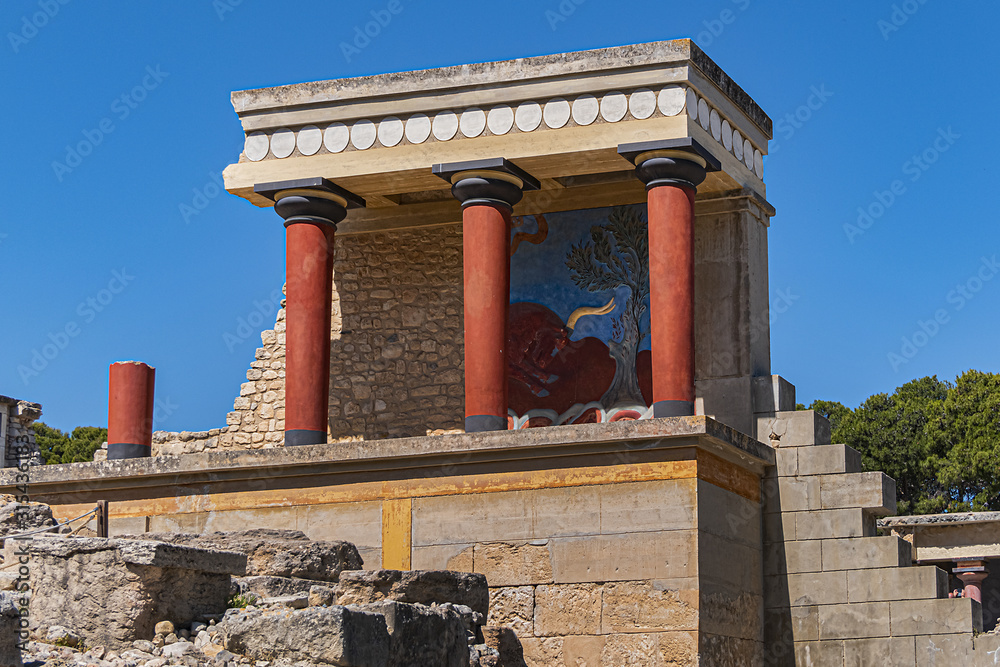 Minoan palace at Knossos on Greek Mediterranean Island of Crete ...