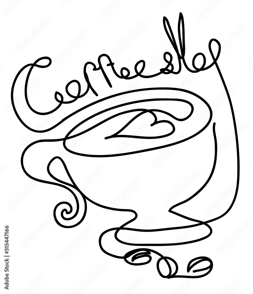 One continuous line drawing of Coffee shop logotype. Simple line art ...