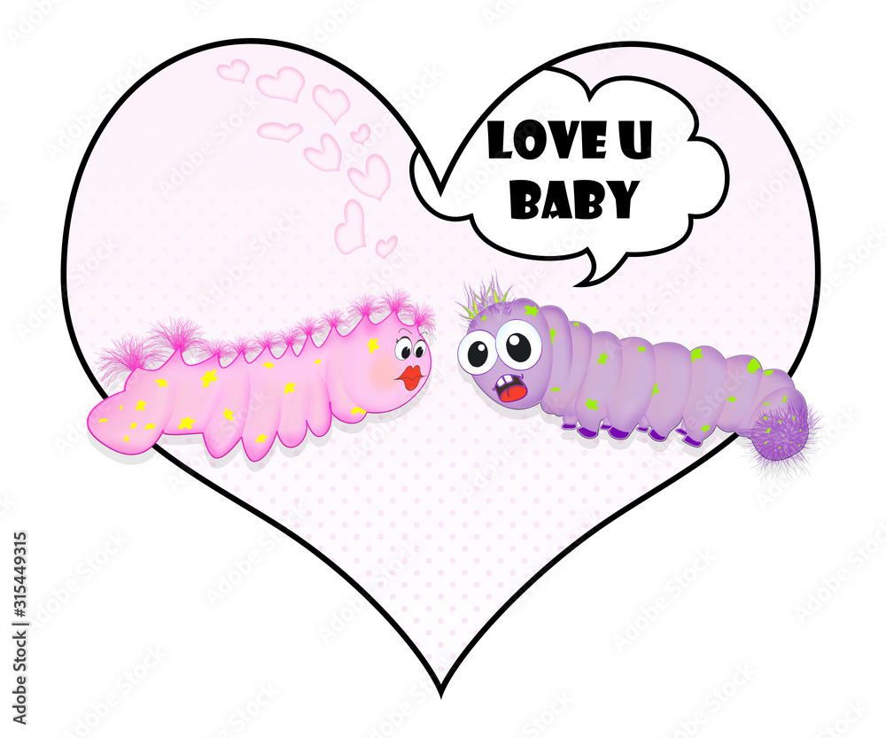 Cartoon pink two worms declare their love. Romantic tale. Stock ...
