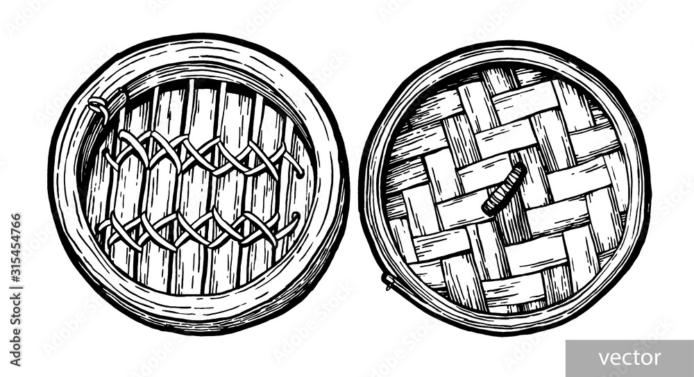 Dim sum. Black and white linear graphic. Vector. Asian food. Chinese ...