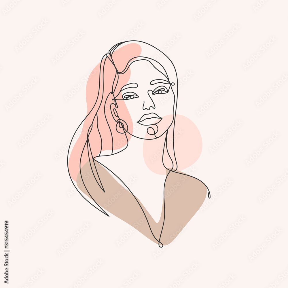Modern abstract face. Contemporary outline female silhouette. Colored ...