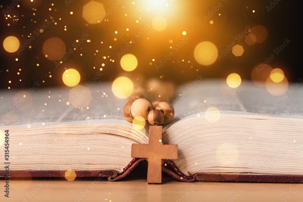 Christian Open Bible with light illustration Stock Photo | Adobe Stock