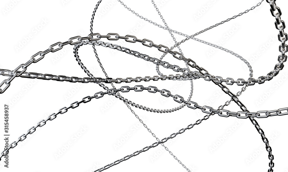 Shiny chains are intertwined on a white background. 3d render. Stock ...
