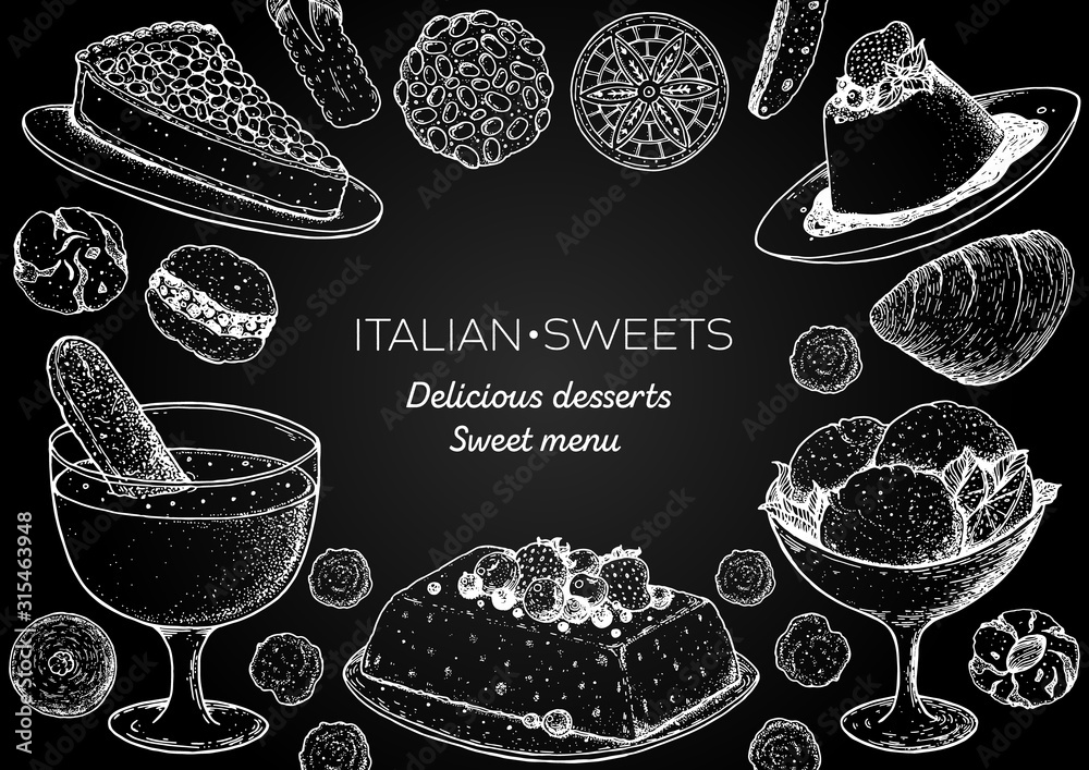 Italian dessert vector illustration. Italian sweet hand drawn sketch ...