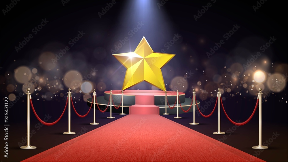 Red carpet and a round stage with big gold star, the path to glory ...
