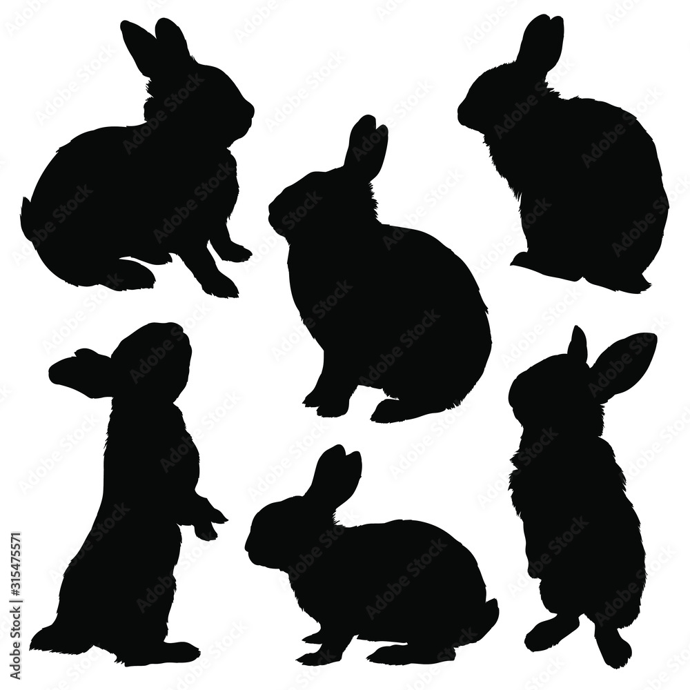 Rabbit silhouette set. Vector illustration set 1 Stock Vector | Adobe Stock