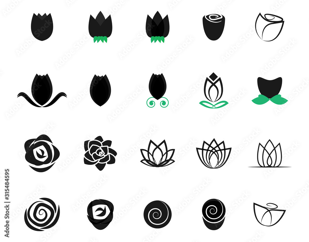 Rose Flower Icon Set - Isolated On White Background - Vector ...