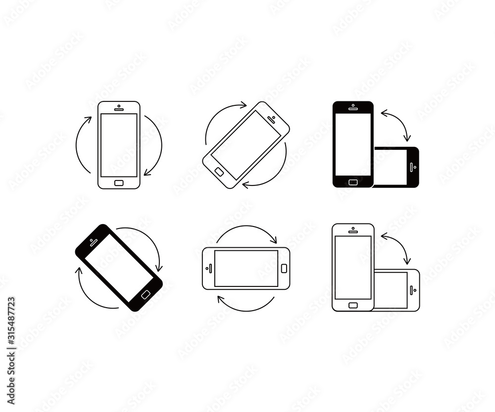 Rotate Smartphone set. Phone that rotates with the arrow. Horisontal or ...