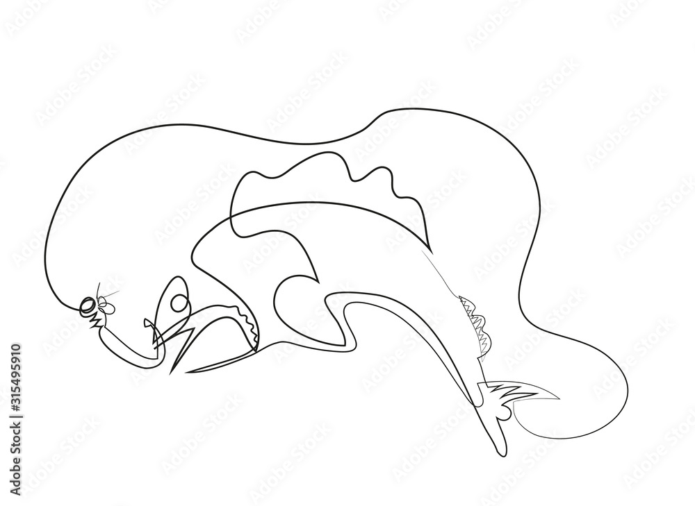 One continuous line drawing of Fish caught on a hook.Sea fishing Simple ...