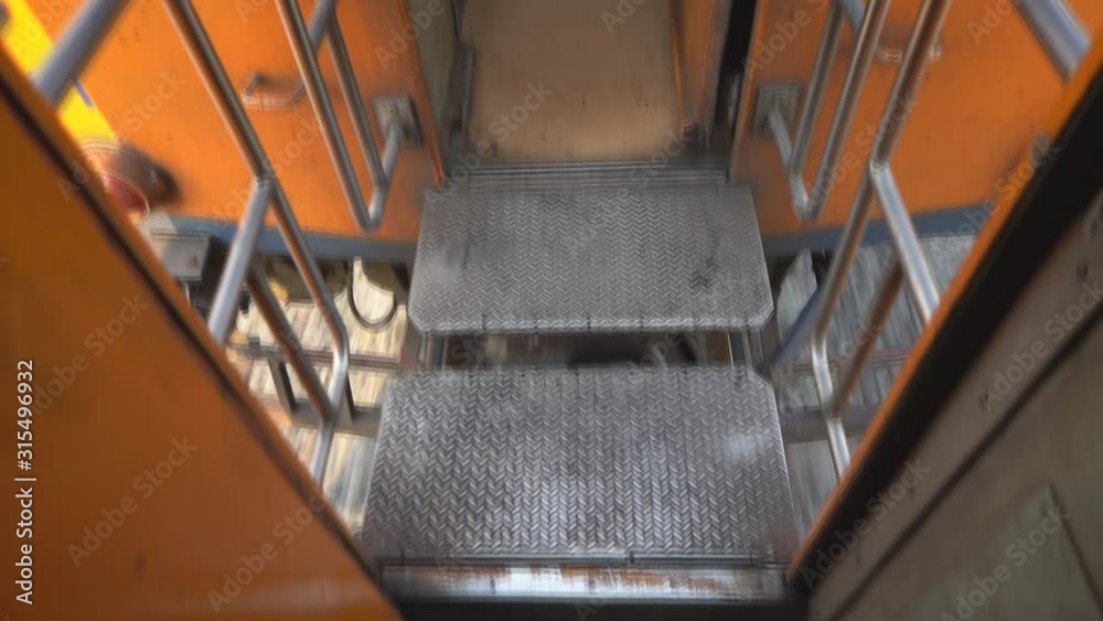 Run Train concept, Bogie bridge stairs on train running on railway for ...