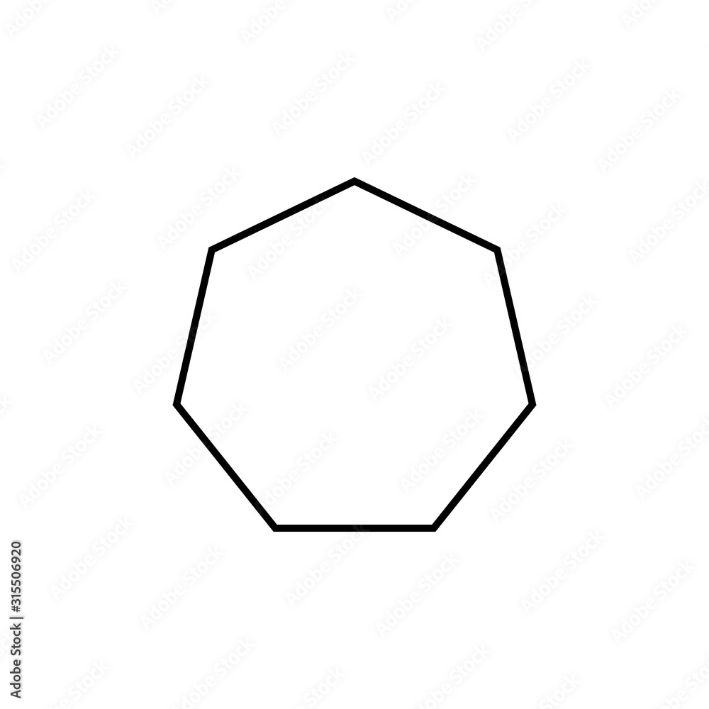 Geometric shapes, heptagon icon. Simple line, outline vector 3d figures ...