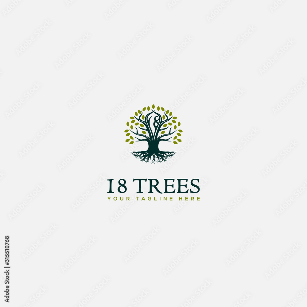 Abstract vibrant tree logo design, root vector circle 18 trees Stock ...