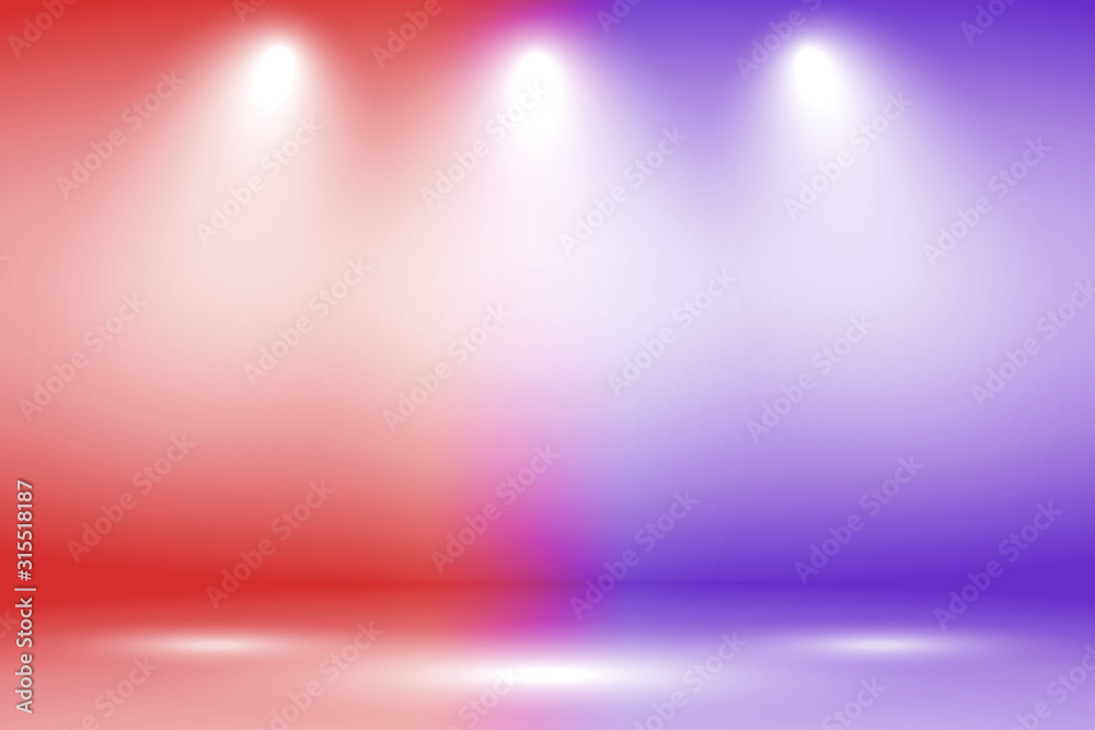 Abstract image of Studio room with lighting effect red and blue on gray ...
