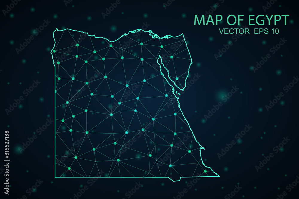 Map of Egypt from Polygonal wire frame low poly mash, contours network ...