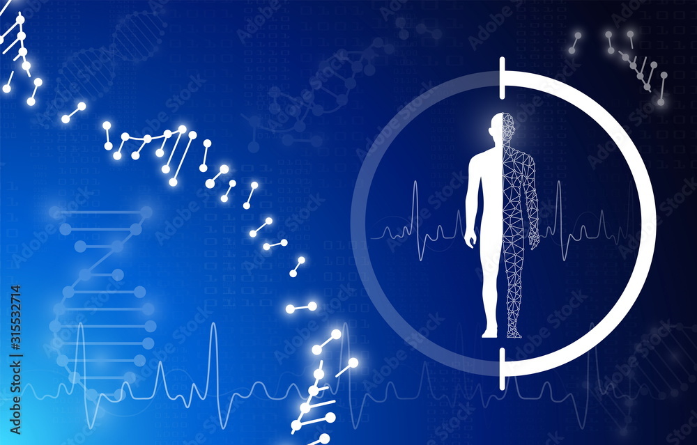 abstract background technology concept in blue light,brain and human ...