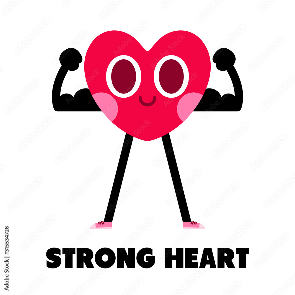 strong heart cartoon character ilustration Stock Vector | Adobe Stock