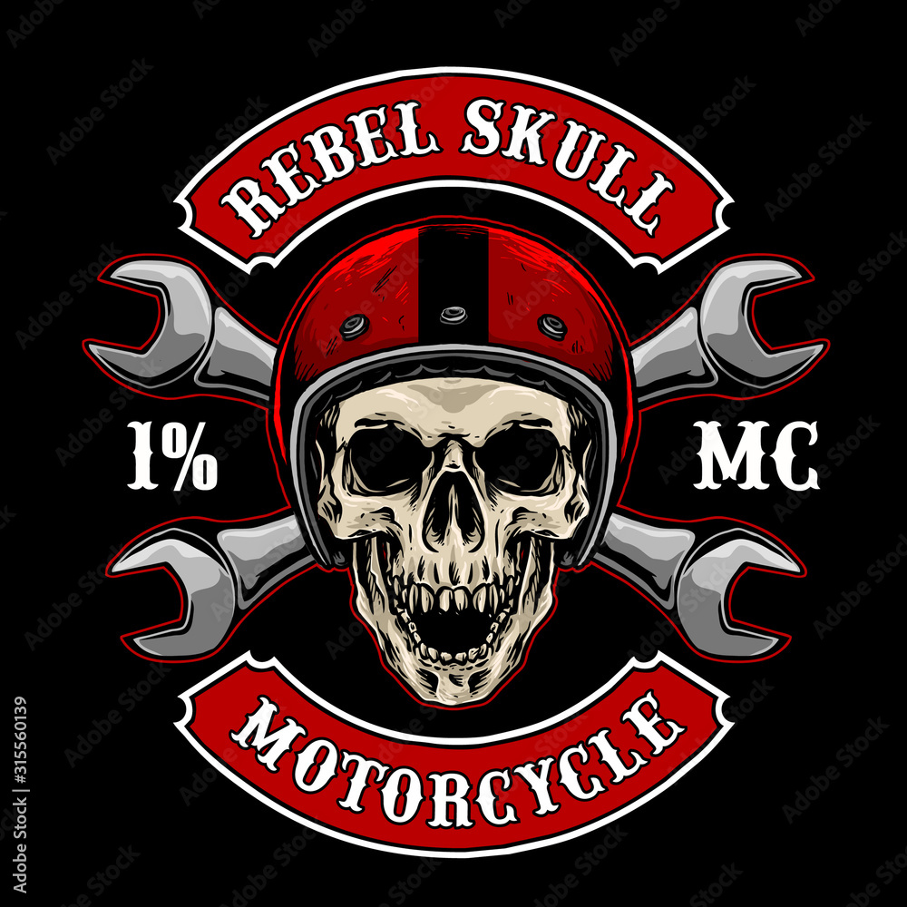 vector of biker skull with vintage helmet and tools, suitable for ...