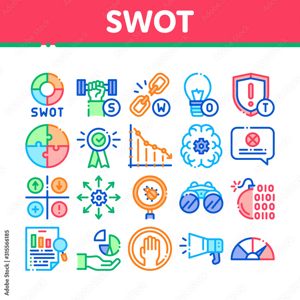 Swot Analysis Strategy Collection Icons Set Vector Thin Line. Swot ...