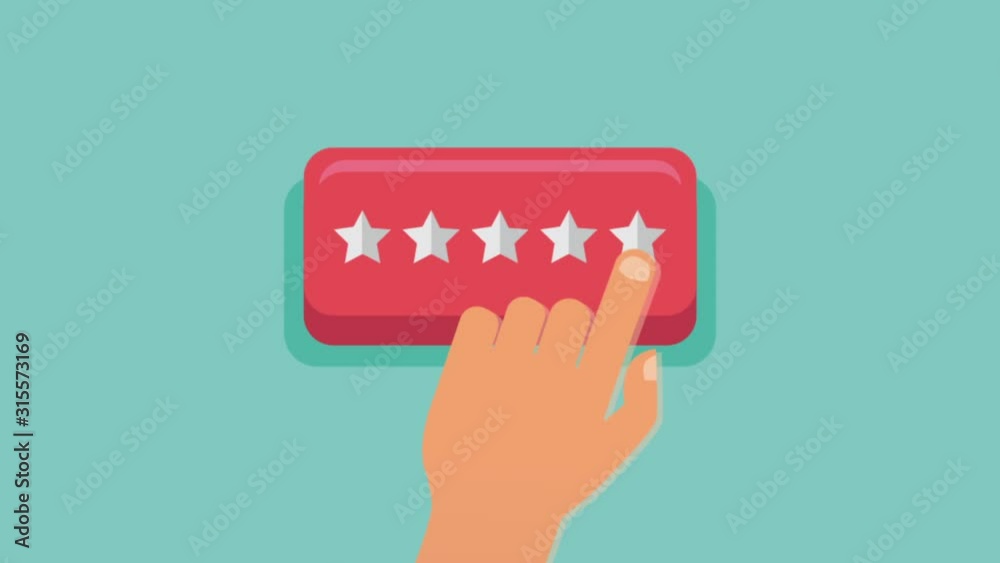 Flat animation of Online review, Customer giving review, Five Stars ...