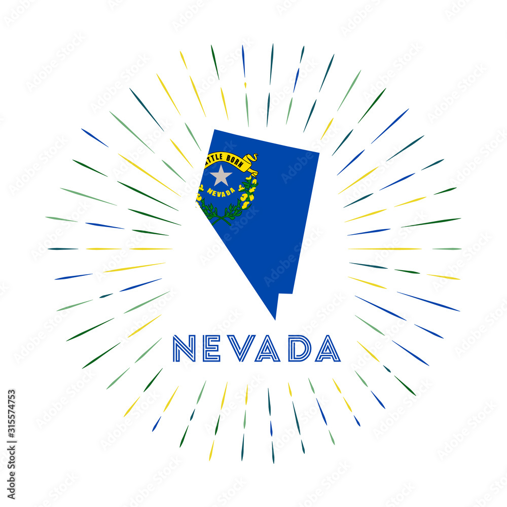 Nevada sunburst badge. The us state sign with map of Nevada with state ...