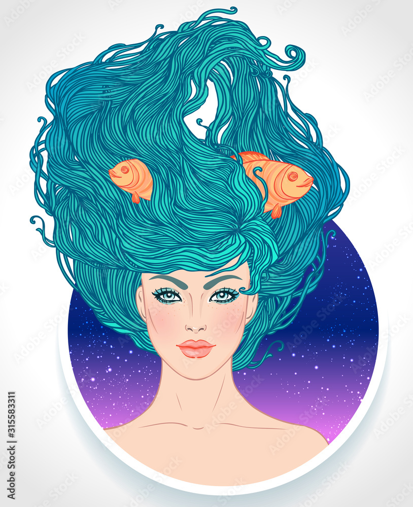 Illustration of Pisces astrological sign as a beautiful girl. Zodiac ...