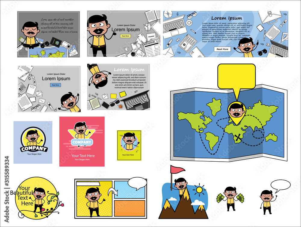 Various Templates with Comic Indian Man Characters - Set of Concepts ...