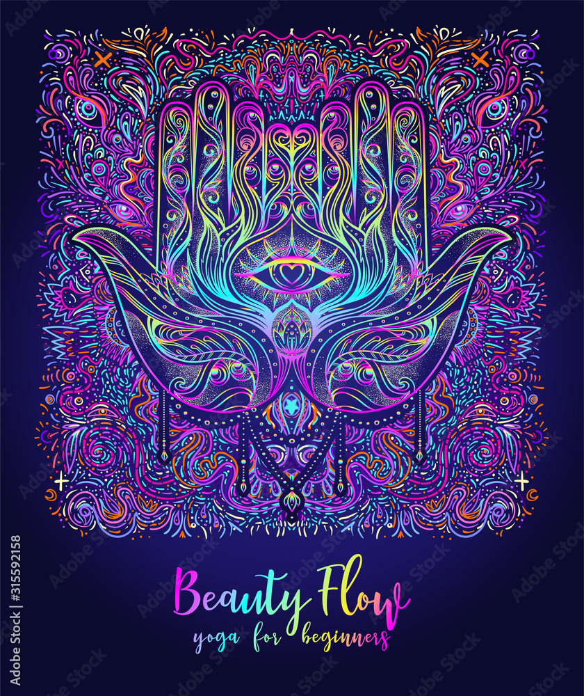 Yoga card, flyer, poster, mat design. Colorful neon template for ...