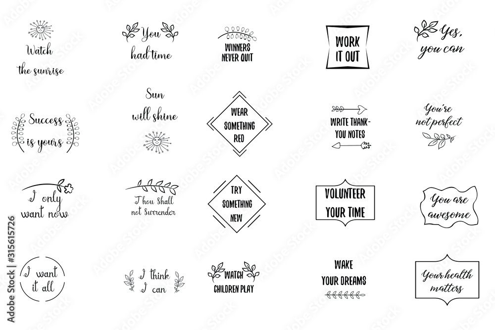Set of 20 vector Motivation Inspiring Quotes. Ready to post in social ...