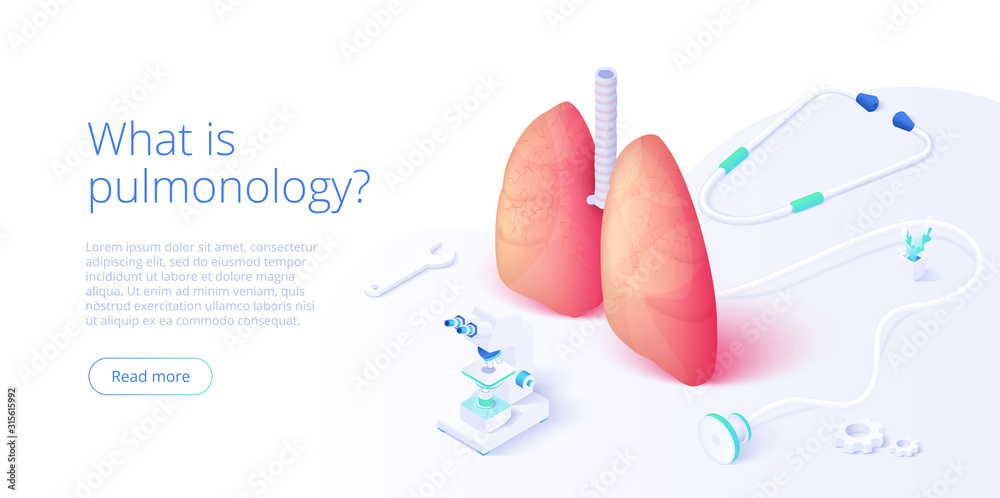 Pulmonary function test illustration in isometric vector design ...