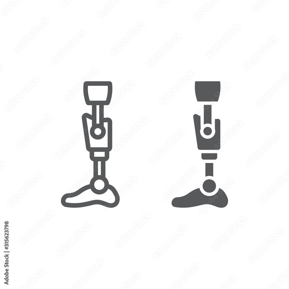 Leg knee prosthesis line and glyph icon, orthopedic and medical ...