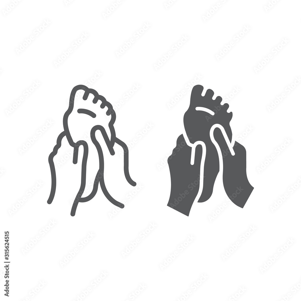 Foot massage line and glyph icon, medical and healthcare, barefoot care ...