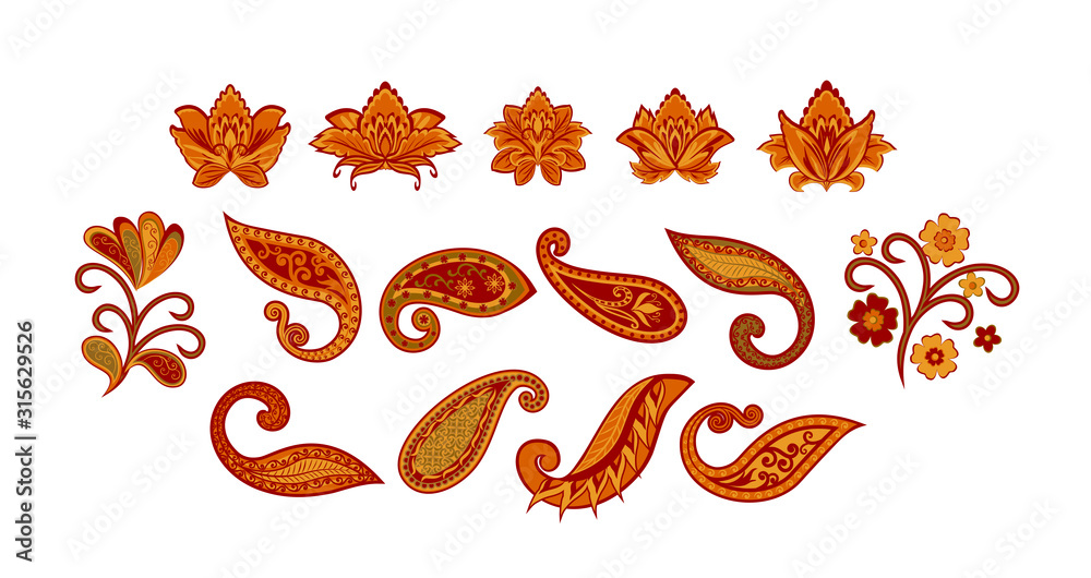 Vector decorative design Paisley, floral elements. Stock Vector | Adobe ...