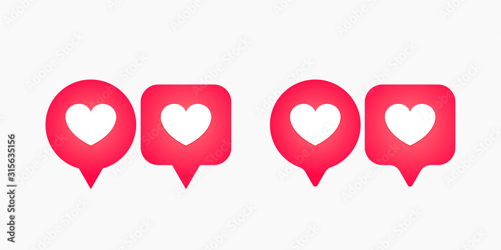 Notification heart icon set. Social network app icon. Vector ...