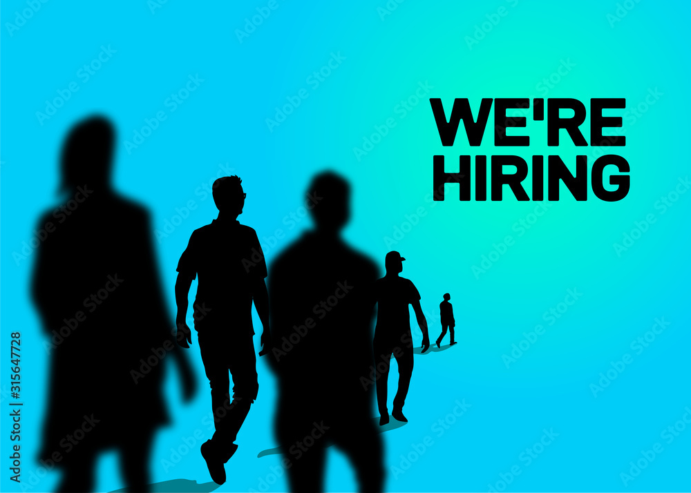 Hiring poster template with minimalist design. Blurry people are ...