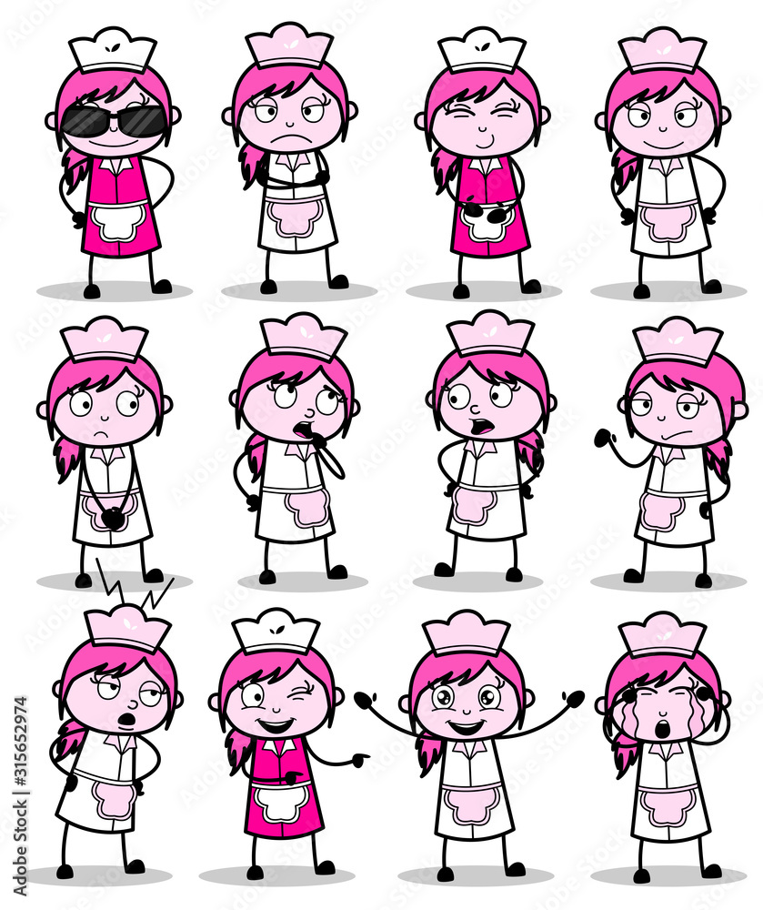 Poses of Cartoon Waitress - Set of Concepts Vector illustrations Stock ... Poses of Cartoon Waitress - Set of Concepts Vector illustrations Stock ...
