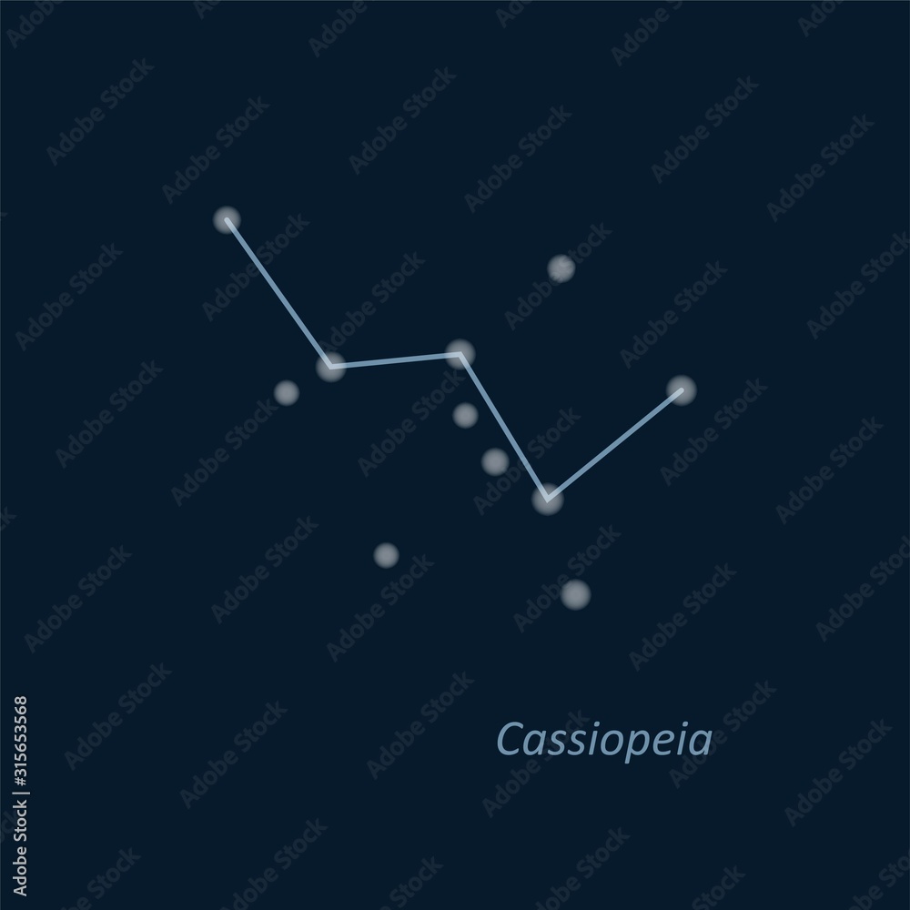 Science astronomy, star chart on deep blue background. Cassiopeia ...