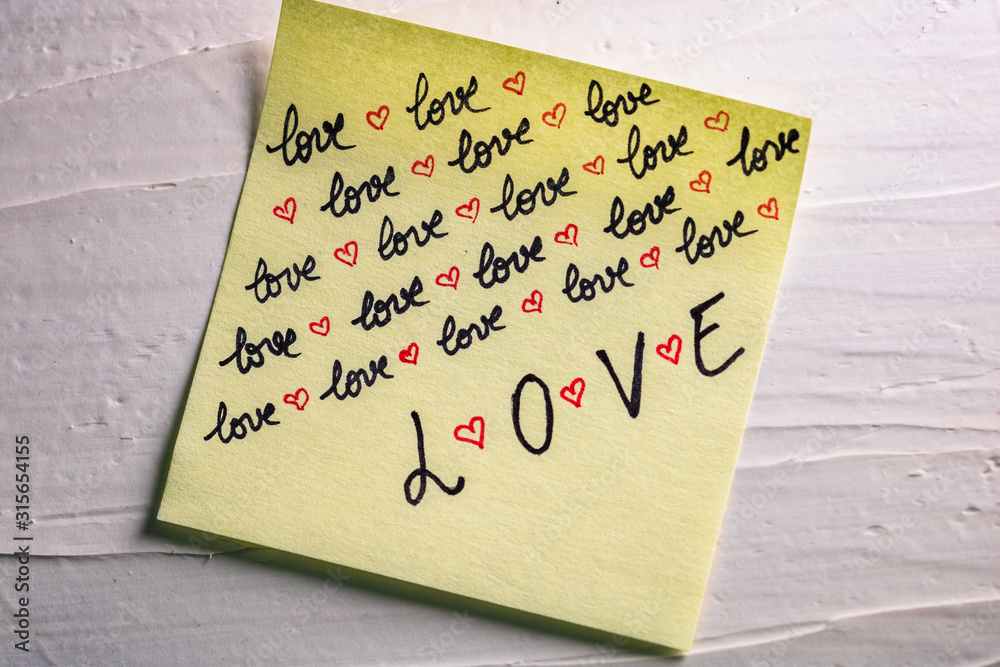 Writing love text on memo post reminder. Sticker with lovely message ...