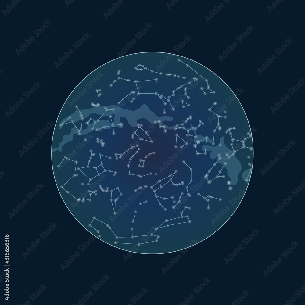 Celestial map of the night sky. Vector starry Northern hemisphere ...