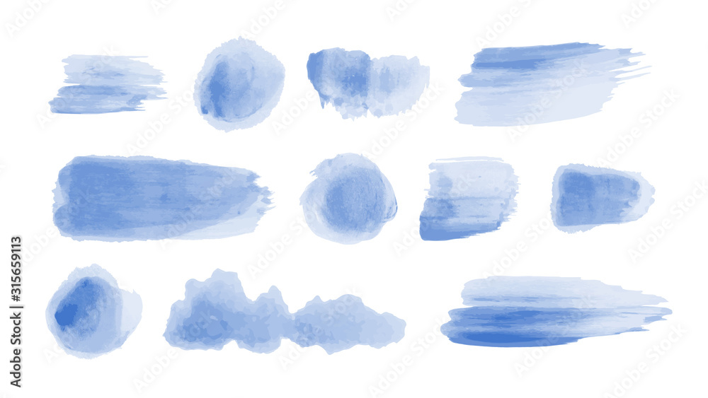 Set of vector watercolor brush stroke isolated on white background ...